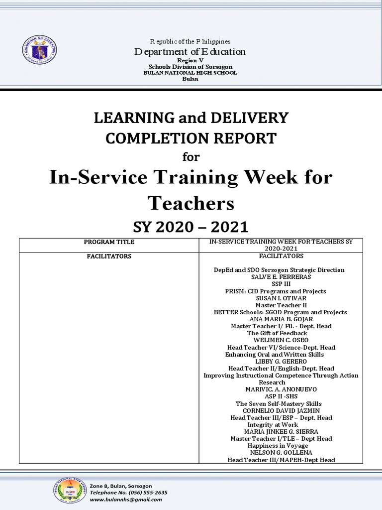 In-Service Training Report 2020-21 | PDF | Pedagogy | Learning