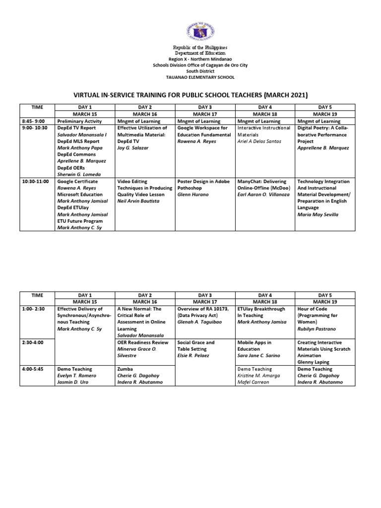 Virtual In-Service Training For Public School Teachers (March 2021 ...