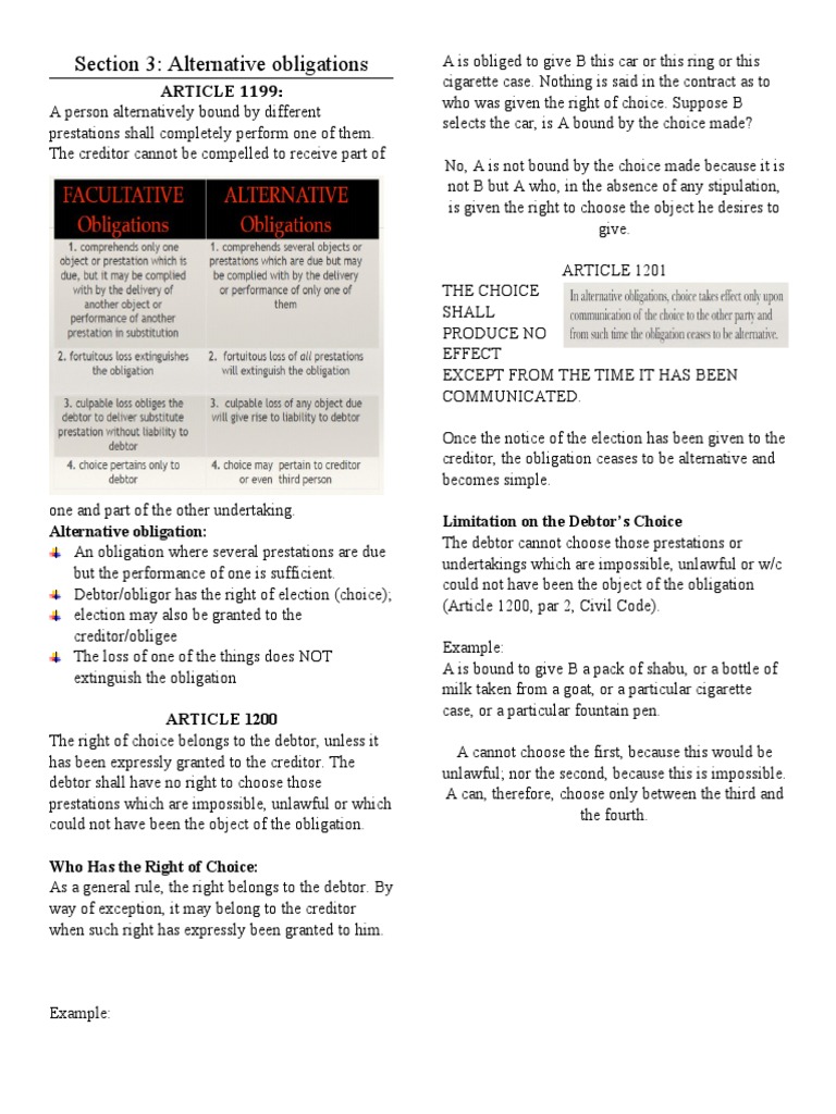 Section 3: Alternative Obligations: ARTICLE 1199 | PDF | Business Law ...