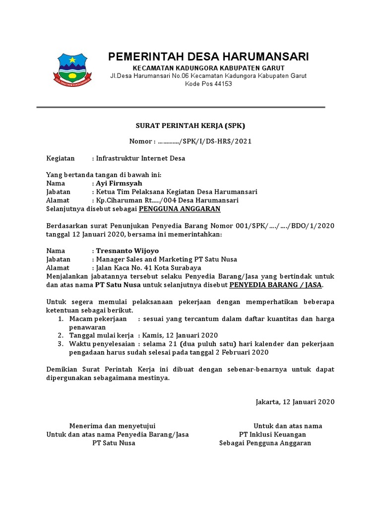 Contoh Surat Perintah Kerja | PDF