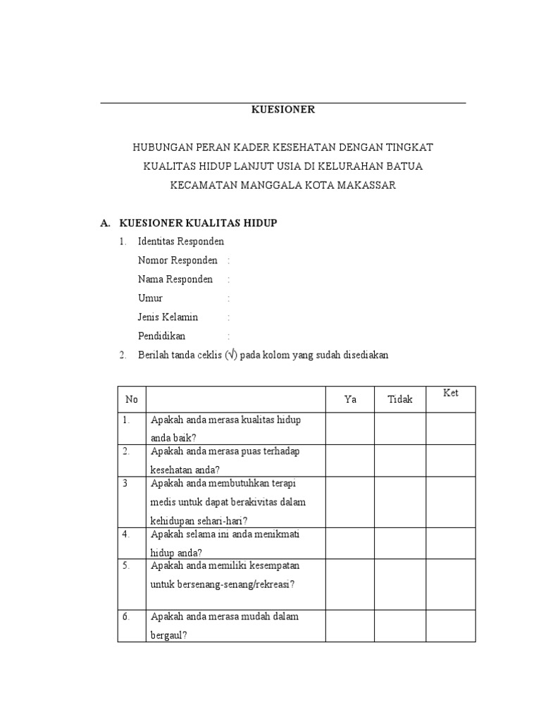 Kuesioner WHOQOL | PDF