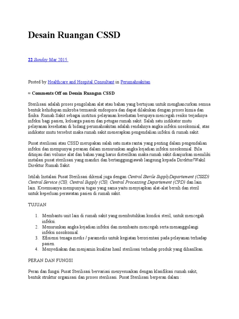 Desain Ruangan CSSD | PDF