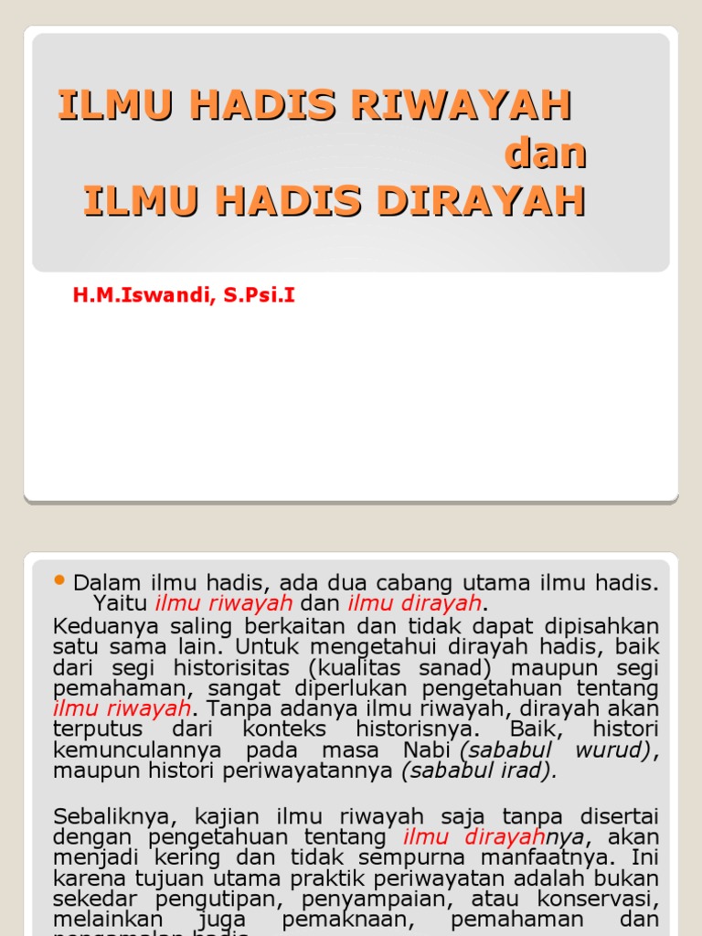 Ilmu Hadis Riwayah-Dirayah | PDF | Ilmu Sosial | Agama & Spiritualitas