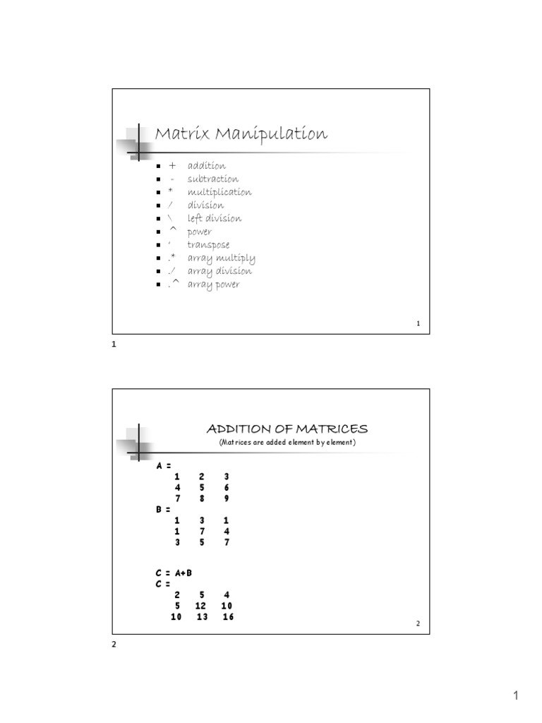 Matrix Manipulation: Addition of Matrices | Download Free PDF | Matrix (Mathematics ...