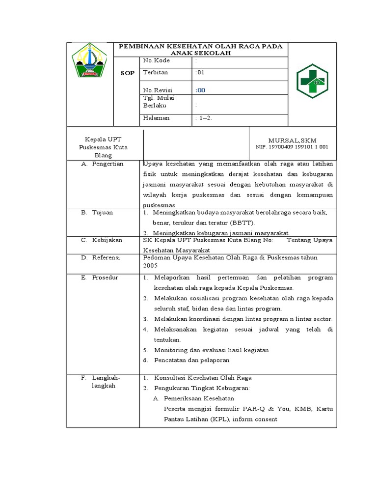 Sop Kesehatan Olah Raga | PDF