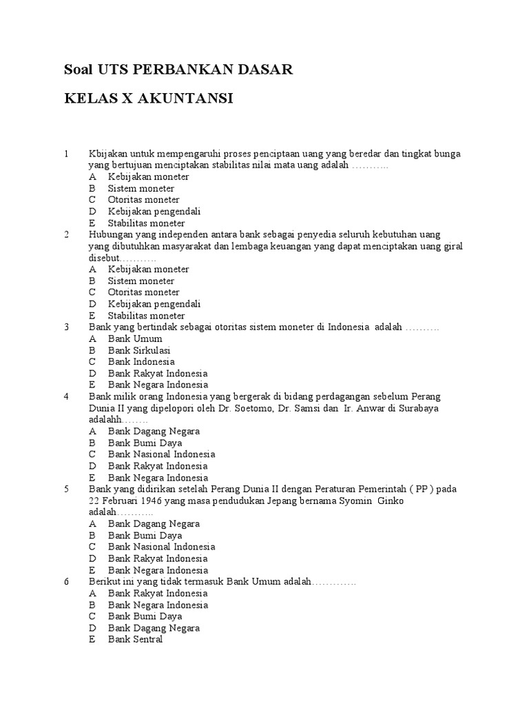 Soal UTS PERBANKAN DASAR XAK | PDF