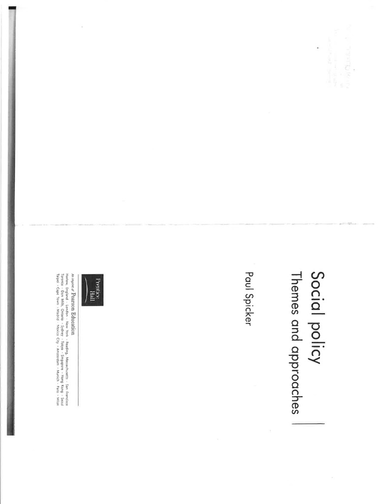 Spicker (1995) - Social Policy Themes and Approaches (Chapter 7 The ...