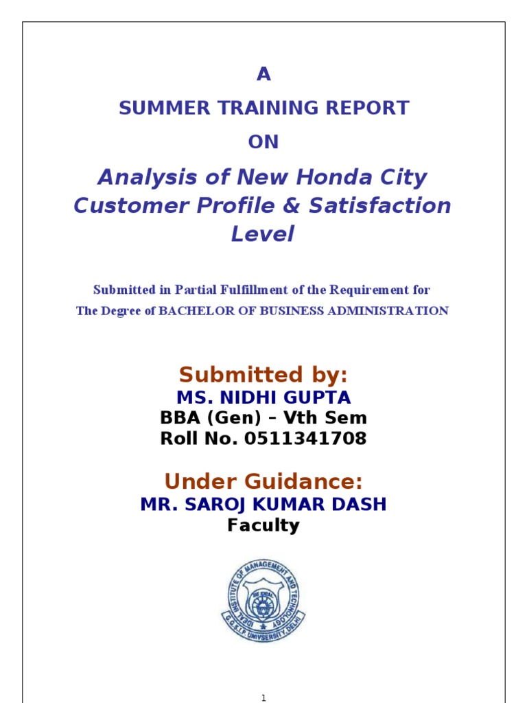 Analysis of New Honda City Customer Profile & Satisfaction Level | PDF ...