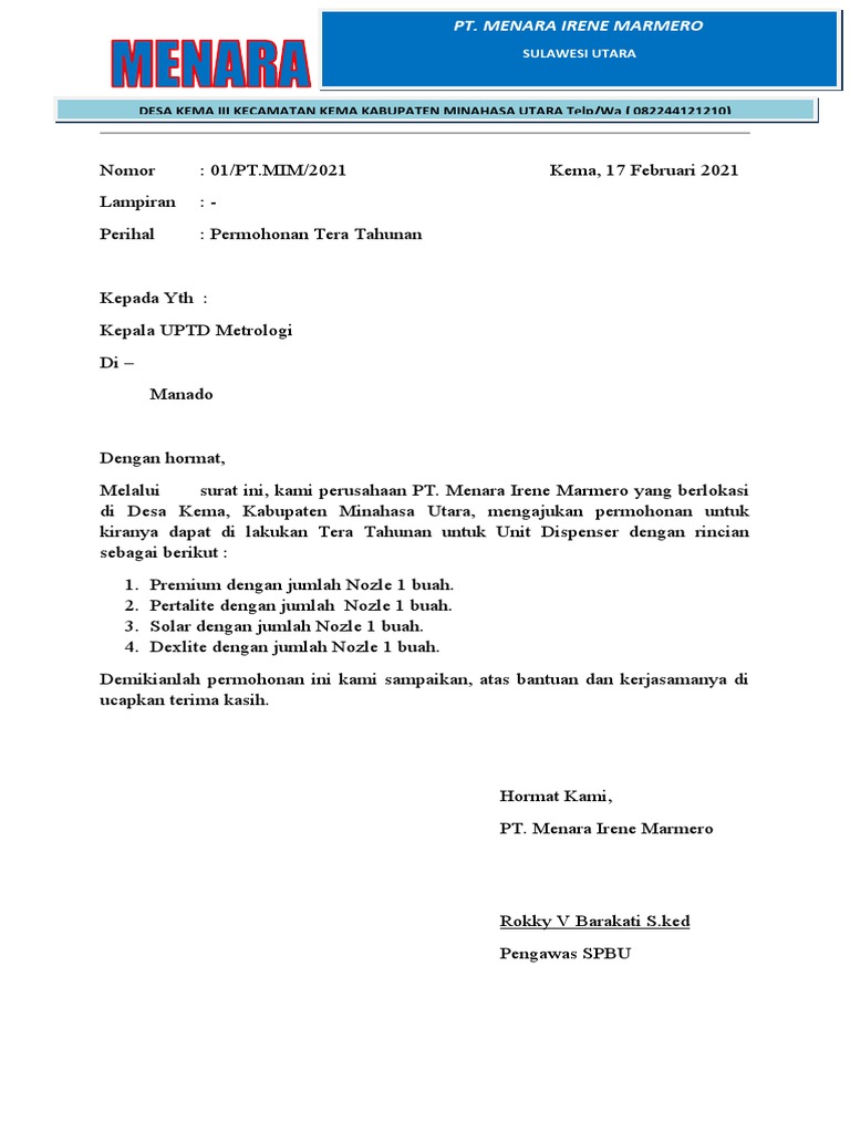 Surat Permohonan Tera | PDF