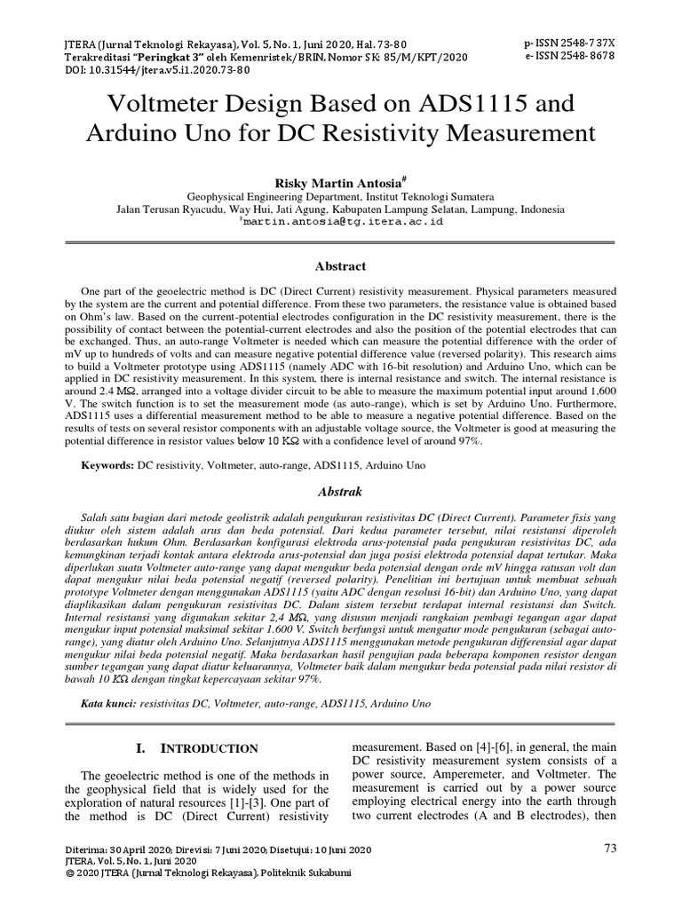 Voltmeter Design Based On ADS1115 and Arduino | PDF | Voltage | Analog ...