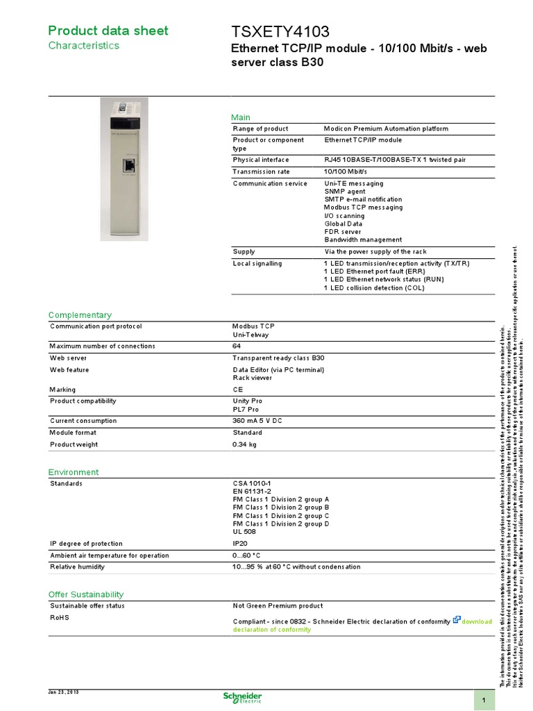 TSXETY4103: Product Data Sheet | Download Free PDF | Ethernet ...