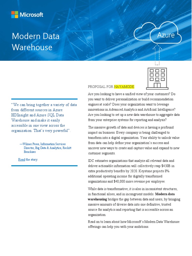 Modern Data Warehouse Proposal | Download Free PDF | Cloud Computing ...
