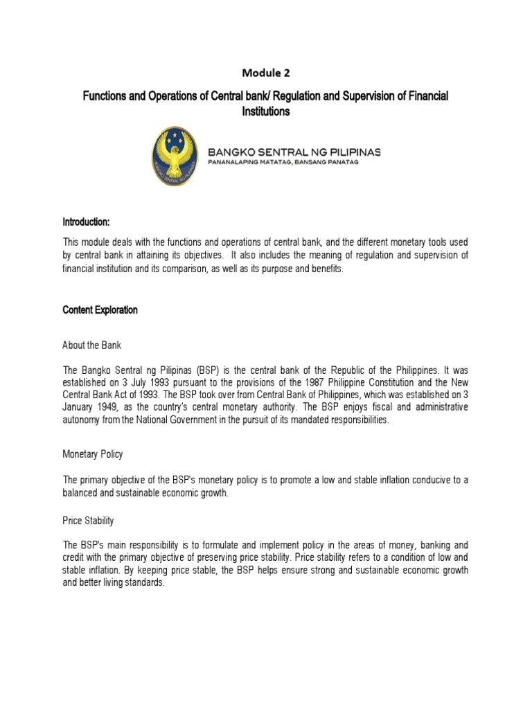 Module 2 - Functions of BSP | PDF | Reserve Requirement | Interest Rates