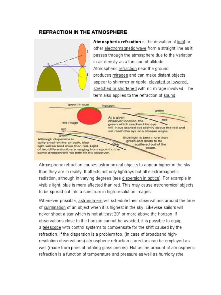 Refraction in The Atmosphere | PDF | Optics | Nature