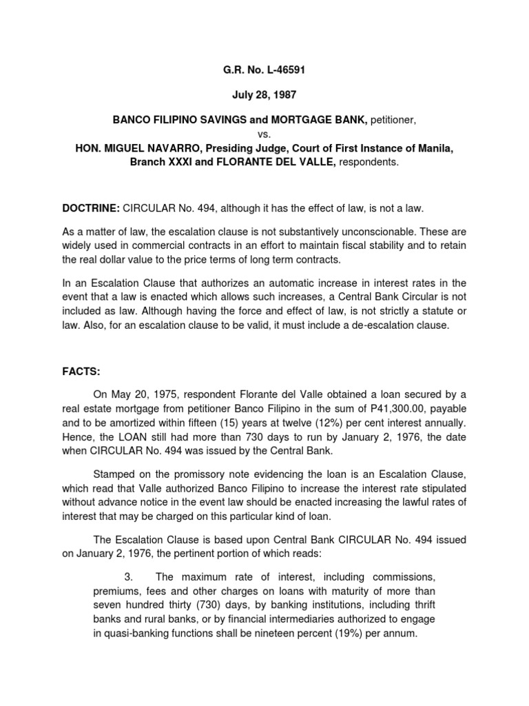 Banco Filipino Vs Navarro | PDF | Loans | Interest