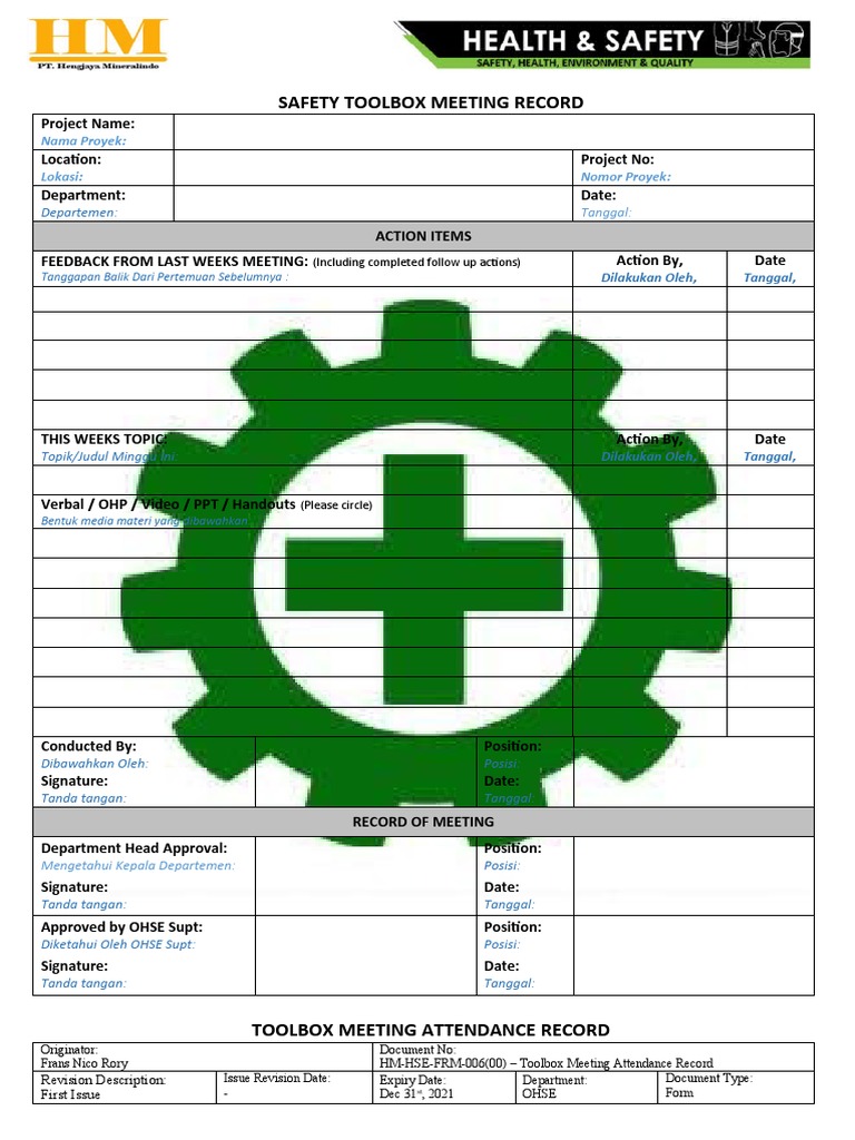 Weekly Safety Toolbox Meeting Record | PDF