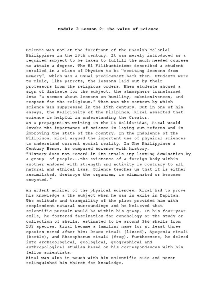 Rizal's Scientific Contributions and Insights | PDF | Science | Science ...