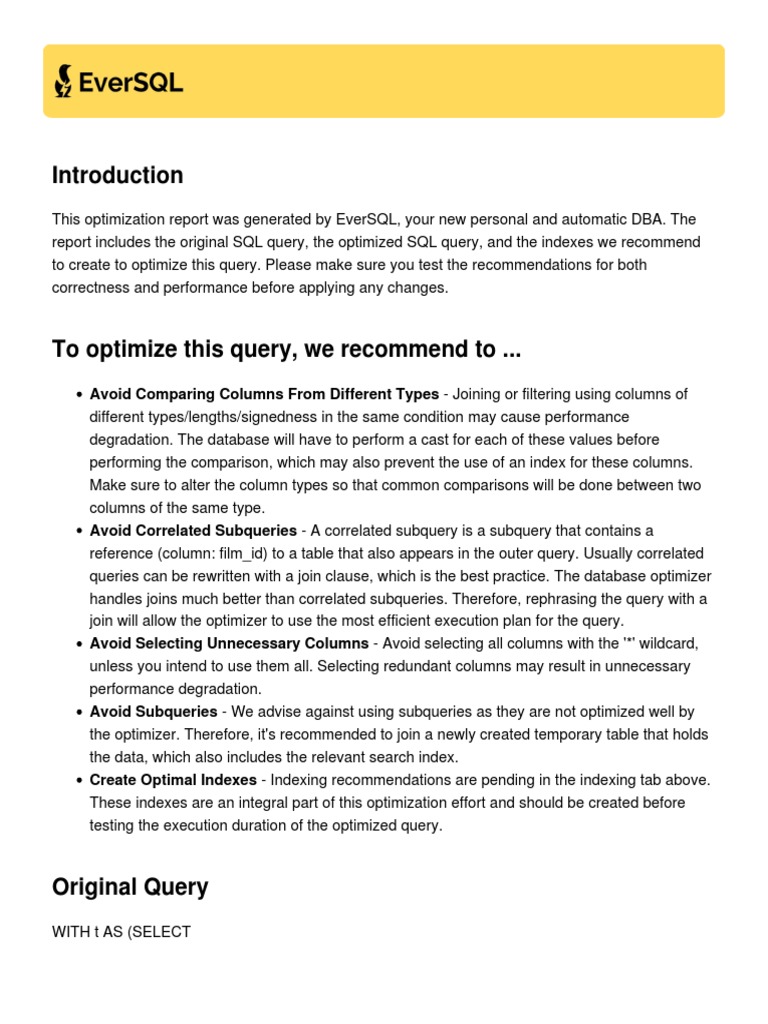 EverSQL Query Optimization Report | PDF | Database Index | Information Technology Management