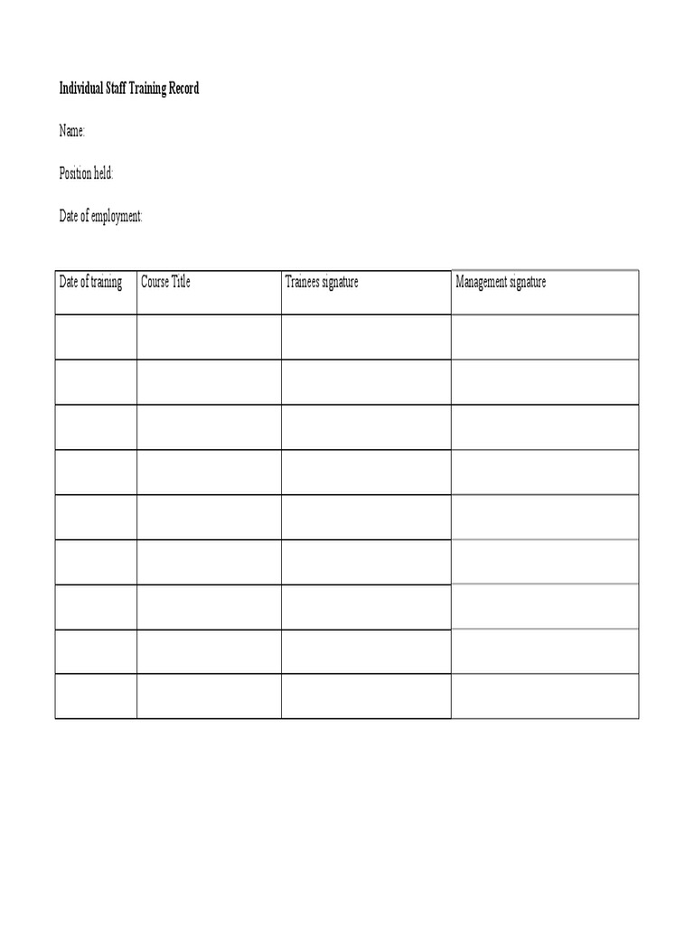 Individual Staff Training Record Template | PDF