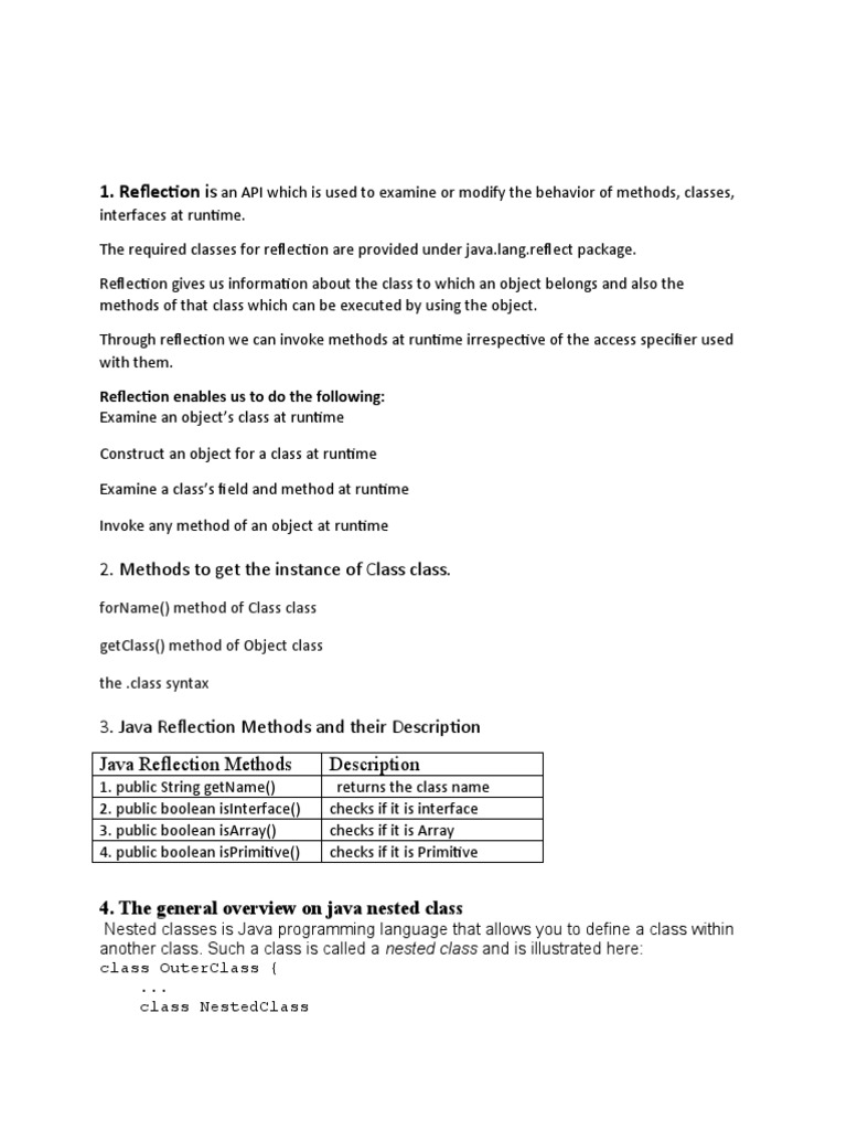 Reflection Is: 2. Methods To Get The Instance of Class Class | PDF ...