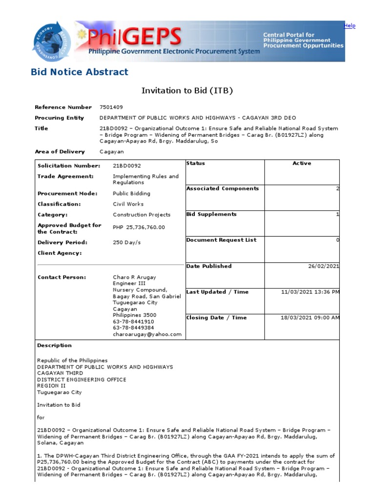 Bid Notice Abstract: Invitation To Bid (ITB) | PDF | Business