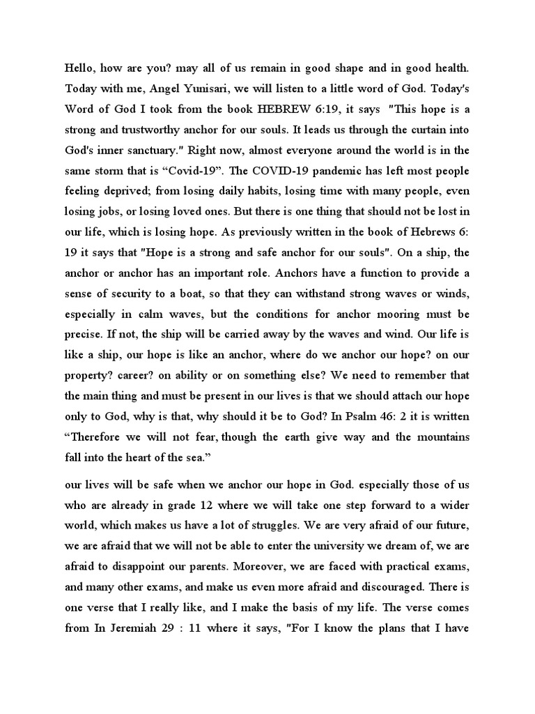 Script Motivational Speech | PDF | Anchor | Hope