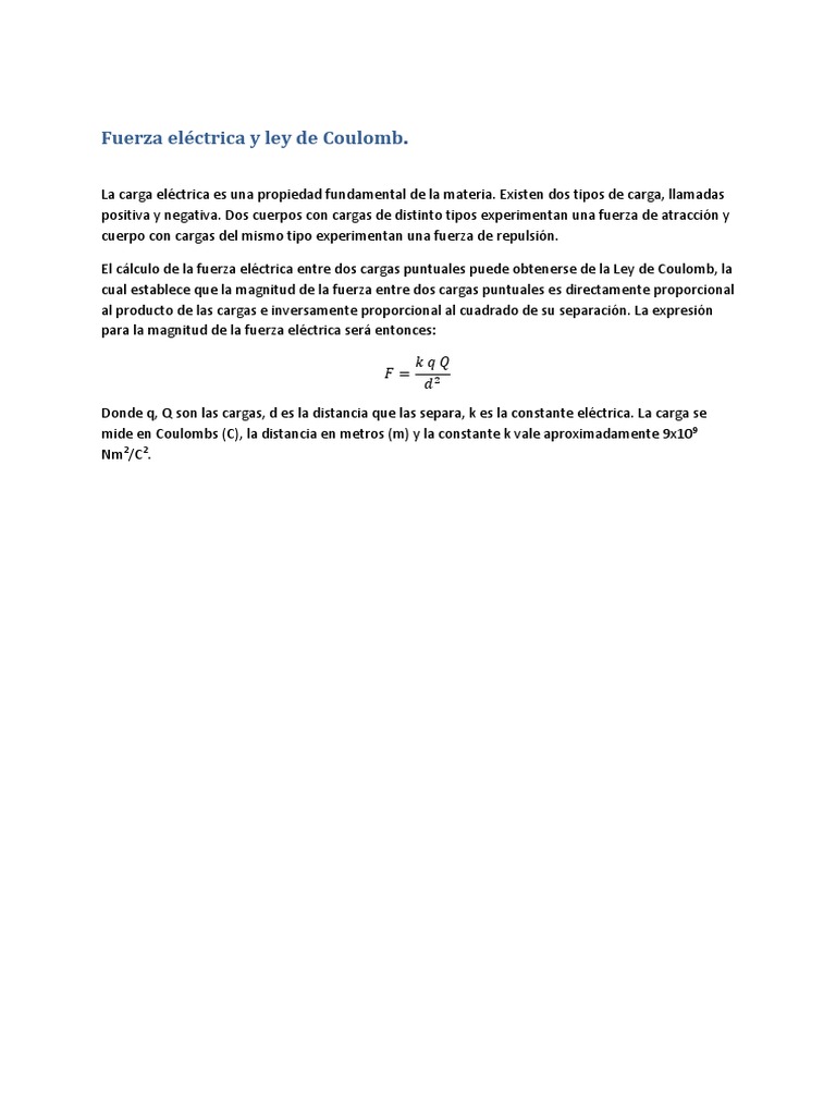 Ley de Coulomb | Descargar gratis PDF | Fuerza | Masa