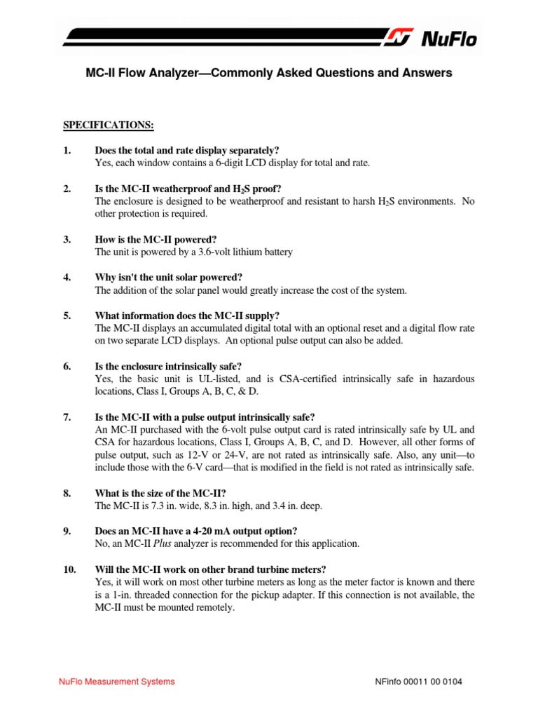 Mc-Ii Flow Analyzer-Commonly Asked Questions and Answers: Nuflo ...