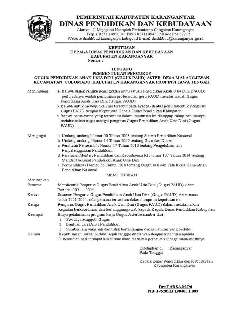 Pengurus Gugus Paud Dan SK Gugus | PDF