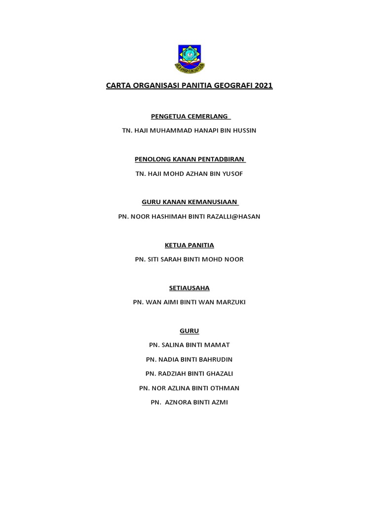 Carta Organisasi Panitia Geografi 2021 | PDF