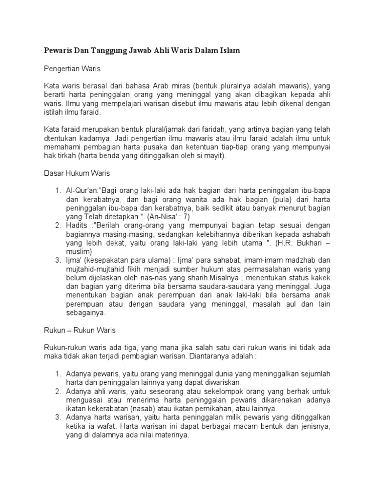 Kompilasi Hulum Islam KHI WARIS | PDF | Hukum | Agama & Spiritualitas