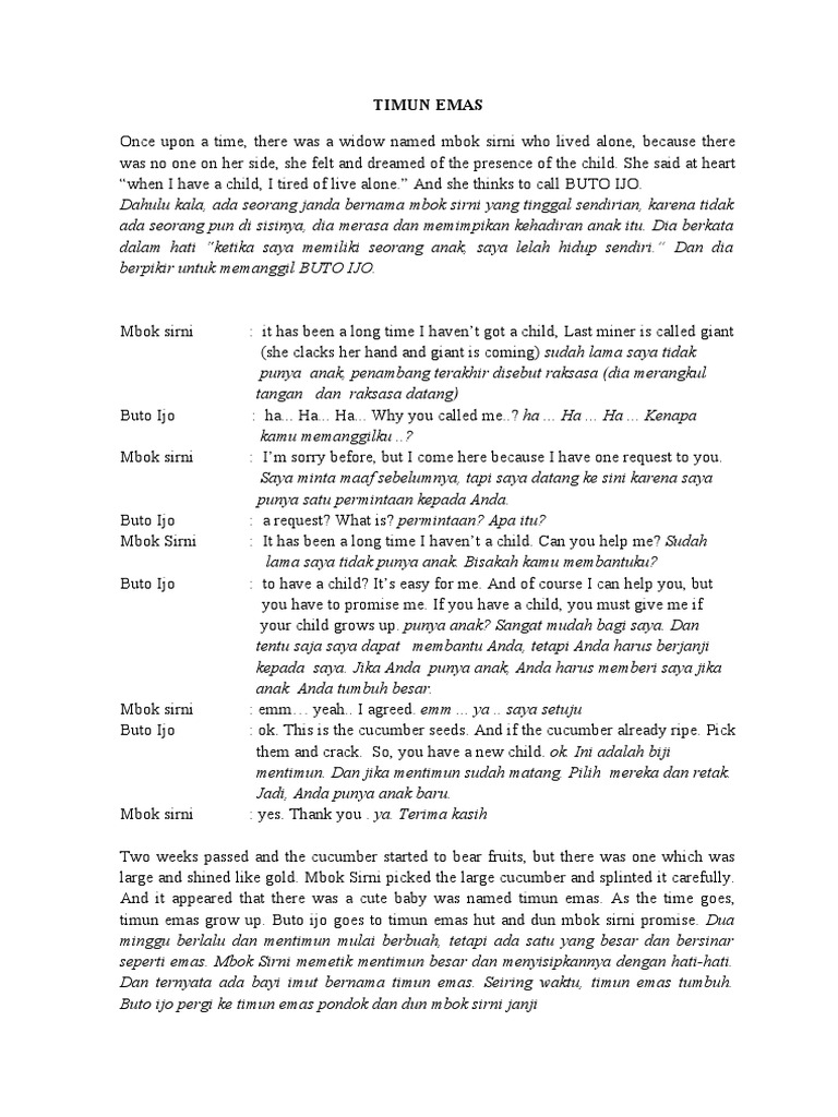 TIMUN EMAS Narative Text | PDF