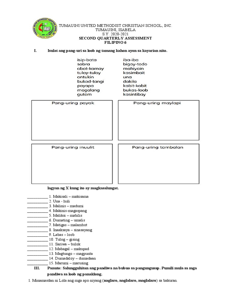 Filipino 6 Unit Test | PDF