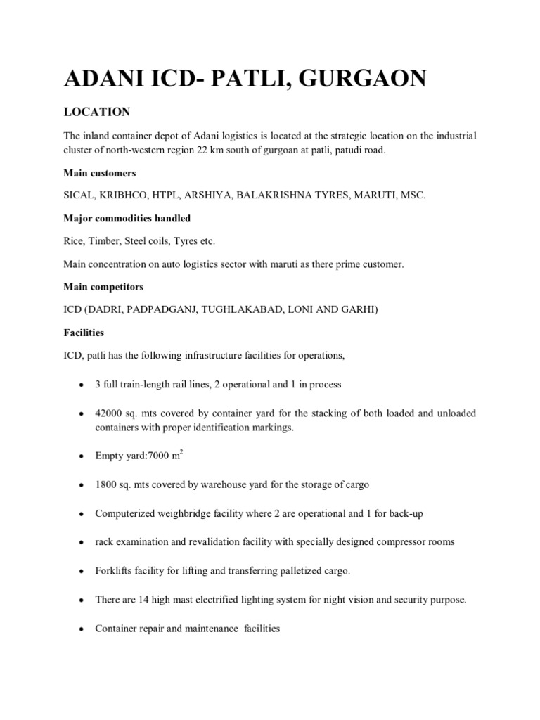 Adani Icd | PDF | Containerization | Warehouse