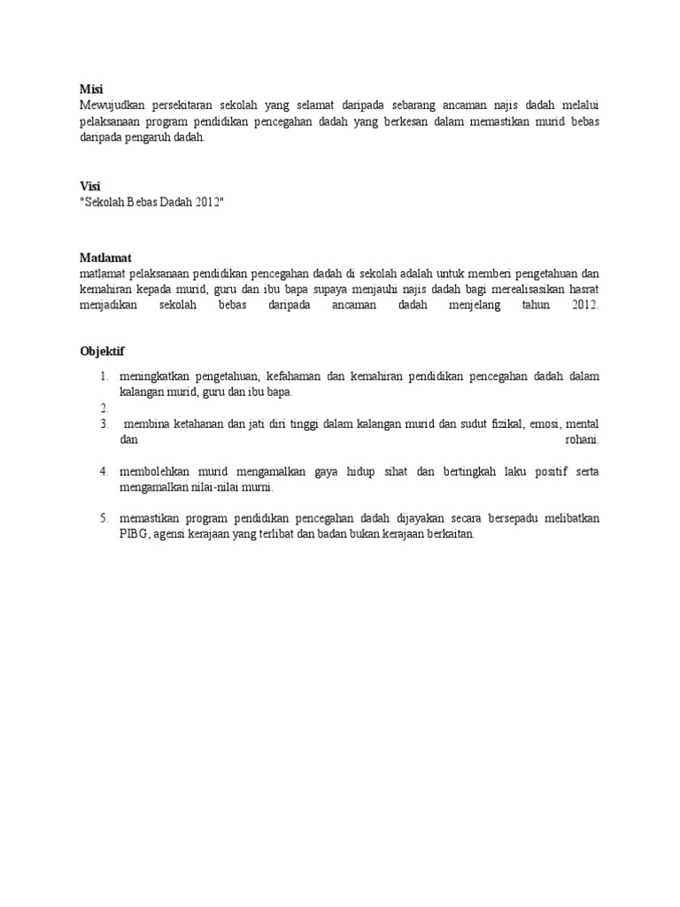 Misi, Visi Dan Objektif PPDa | PDF