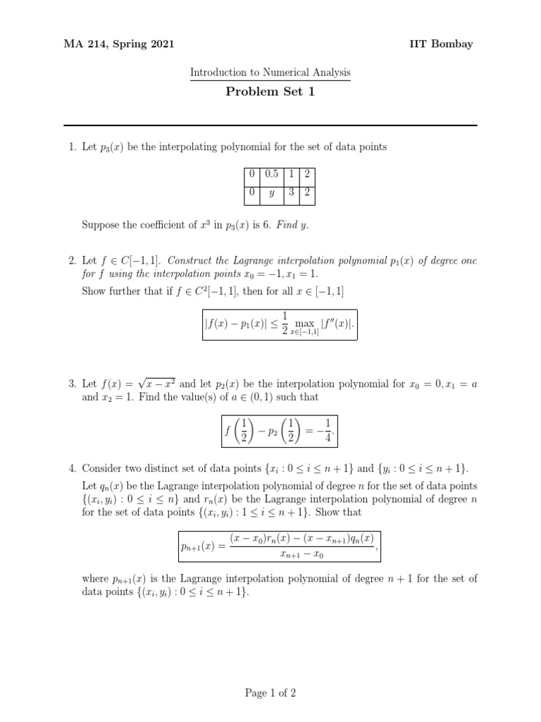 Problem Set 1 Pdf Interpolation Mathematical Relations