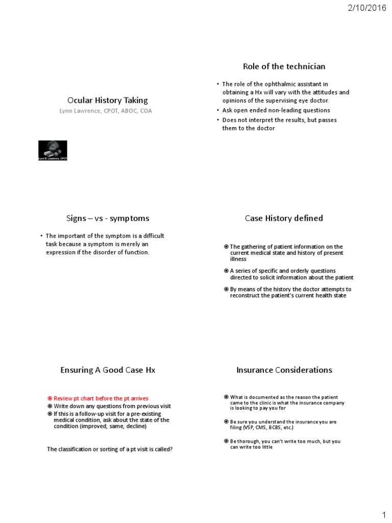Ocular History Taking | PDF | Ophthalmology | Eye