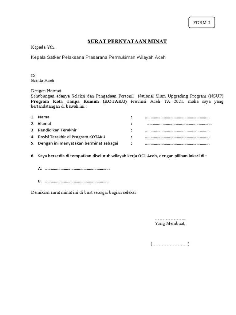 Form 2. Surat Minat | PDF