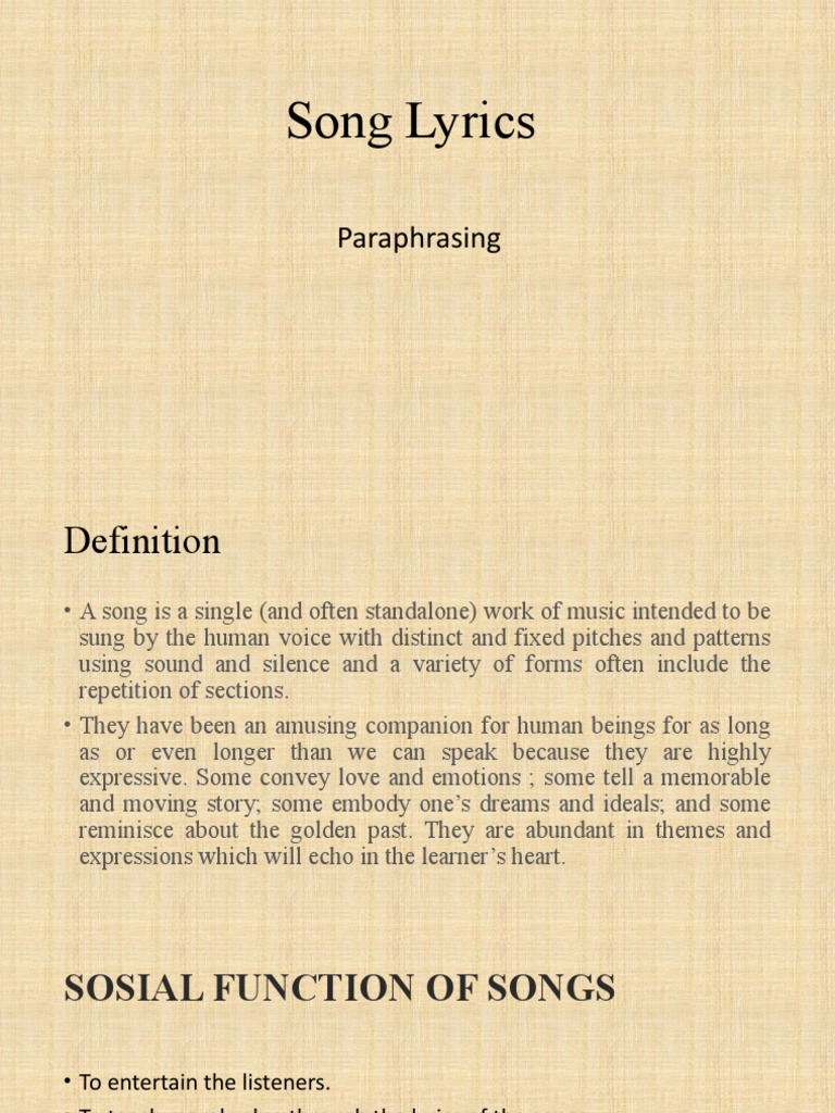 How To Paraphrase A Song Lyric New | PDF | Refrain | Song Structure