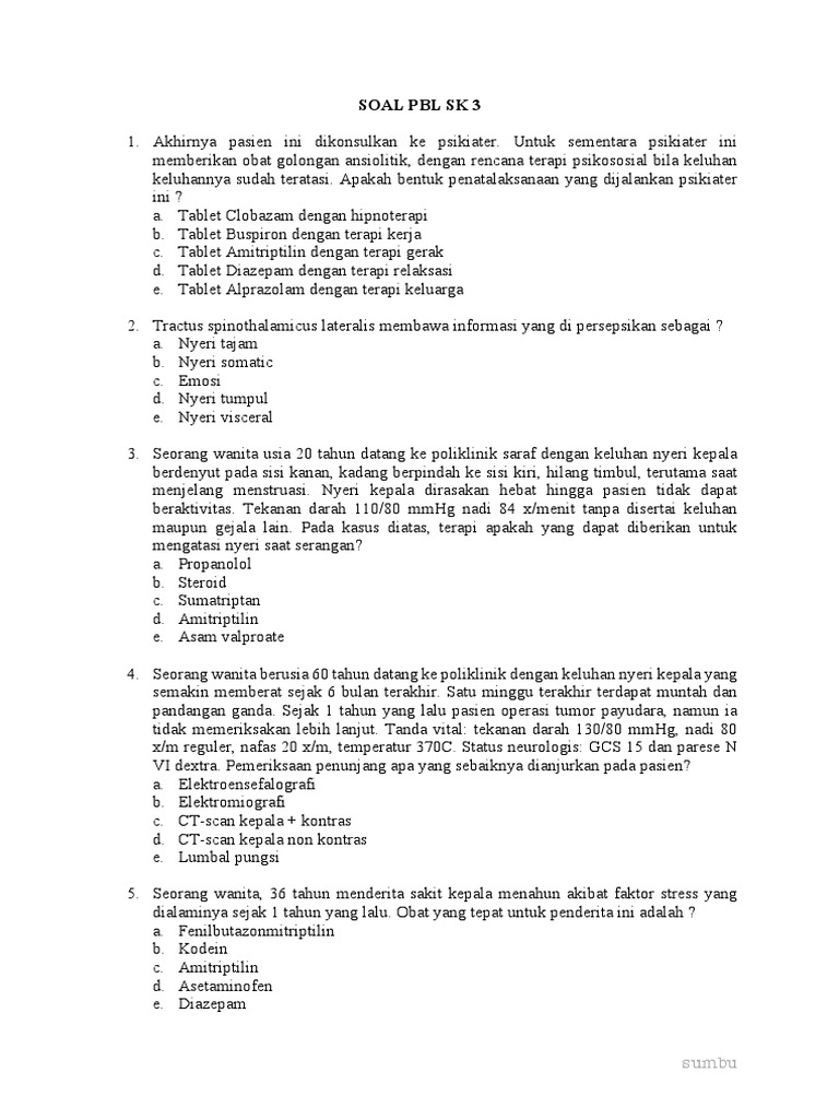 SOAL PBL SK 3 (Blok Neuro) | PDF