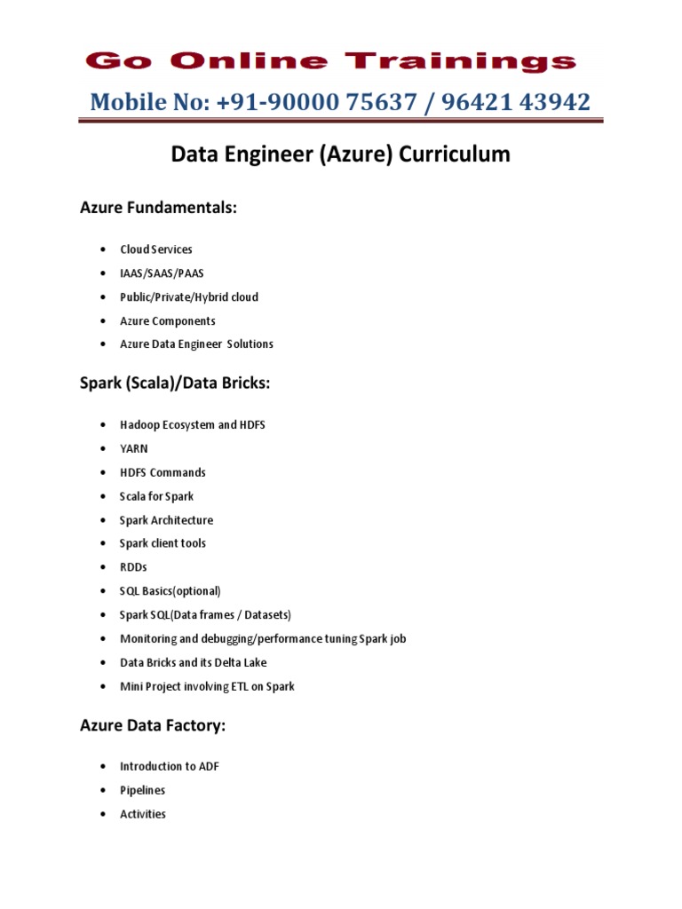 Data Engineer - Azure - Curriculum | PDF