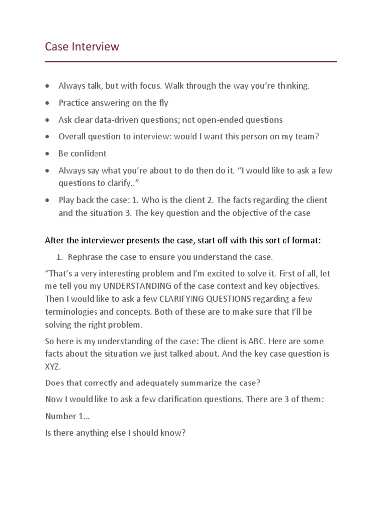 Case Interview Guide: Structures, Questions, and Techniques | PDF ...