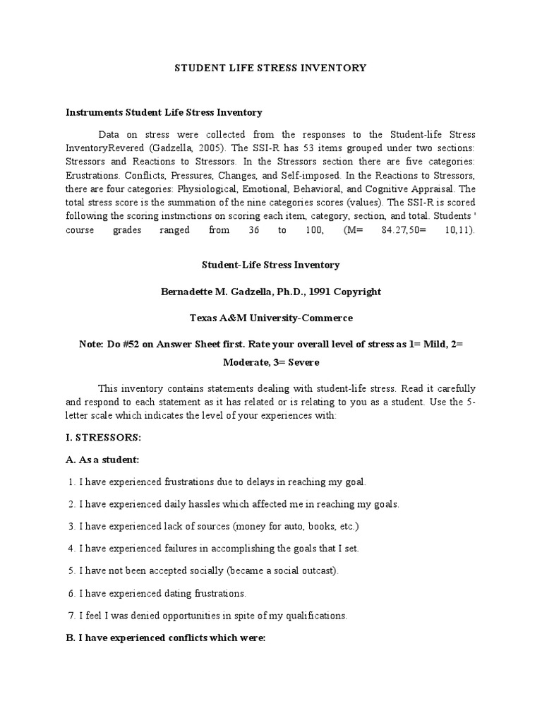 Instrumen STUDENT LIFE STRESS INVENTORY - Iqbal Fauzi | PDF | Stress ...
