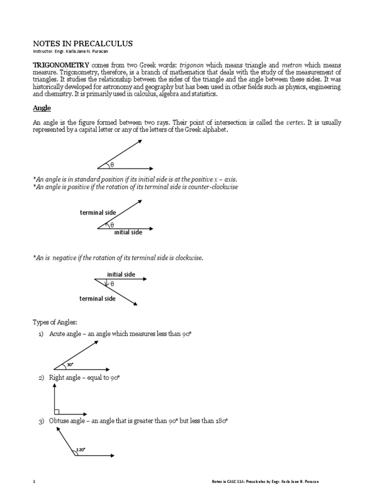 Notes in Precalculus | PDF | Trigonometric Functions | Sine