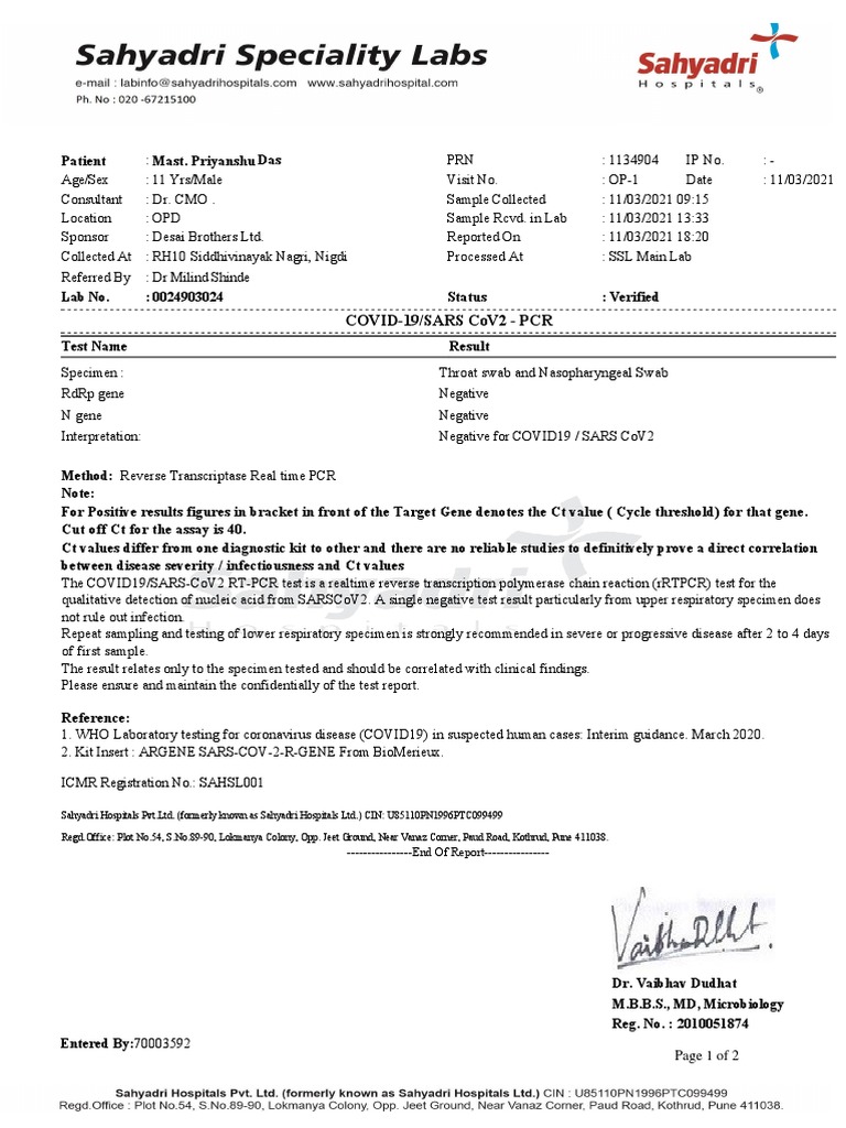 Covid 19/sars Cov2 PCR: End of Report | PDF | Polymerase Chain Reaction ...