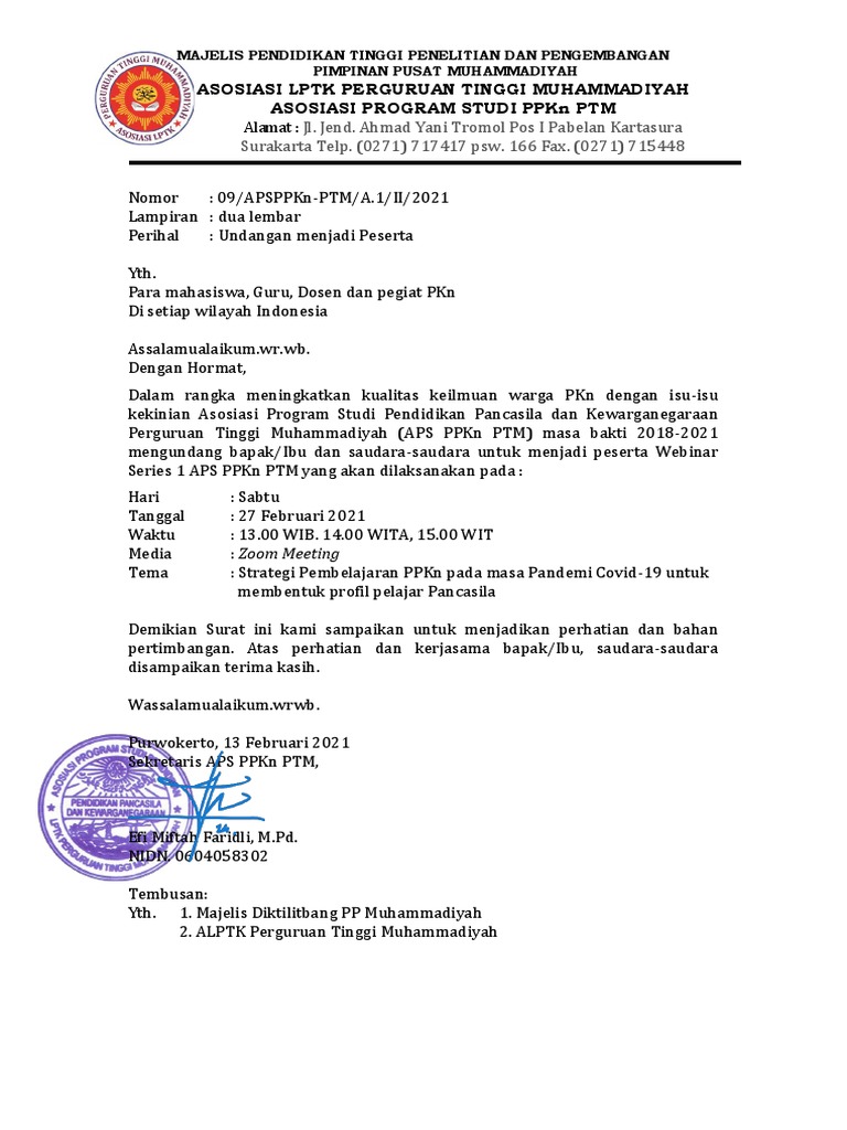 Surat APS PKN Peserta Webinar Series | PDF