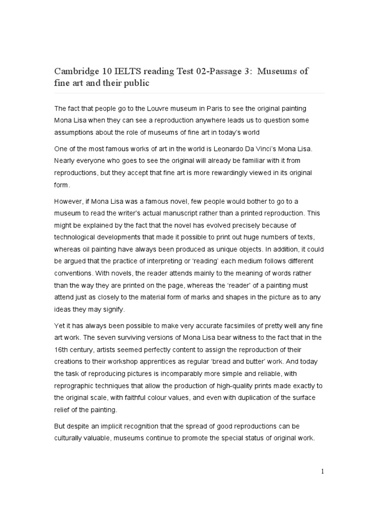 IELTS 10 Reading Test 02-Passage 3 - Museums of Fine Art and Their ...