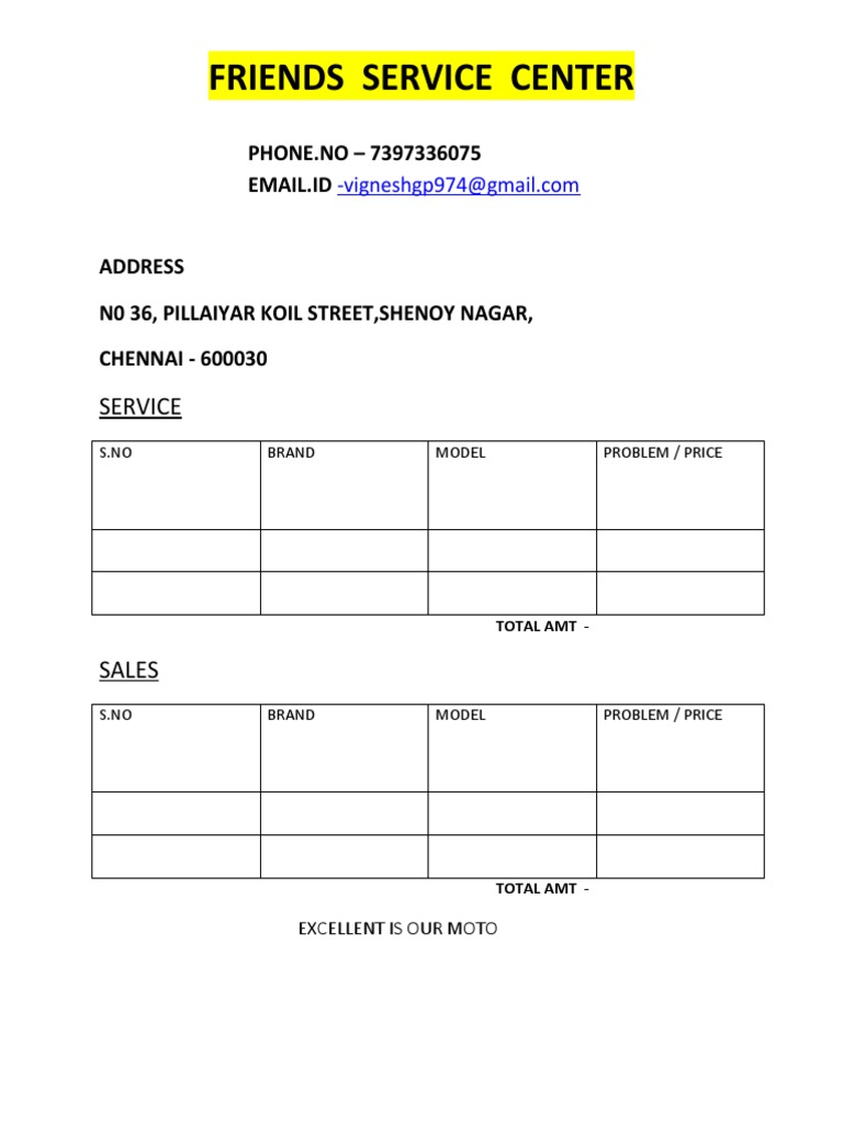 Friends Service Center Bill | PDF