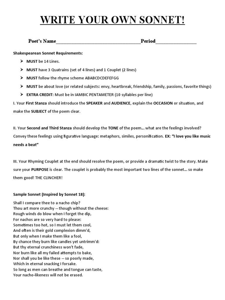 Sonnet Worksheet | PDF | Sonnets | Poetry