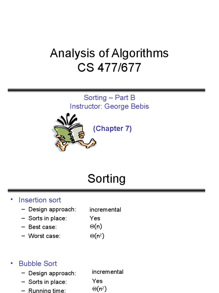 Analysis of Algorithms CS 477/677: Sorting - Part B Instructor: George Bebis | PDF | Algorithms ...